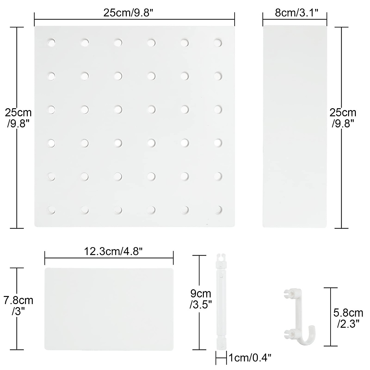 ZIQI ABS Plastic Pegboard Wall Panel Kits, 4Pack White Mount Display, DIY Tool Organizer with Accessories for Garage Kitchen Bathroom Office(2 Installation Methods-No Damage to Wall)