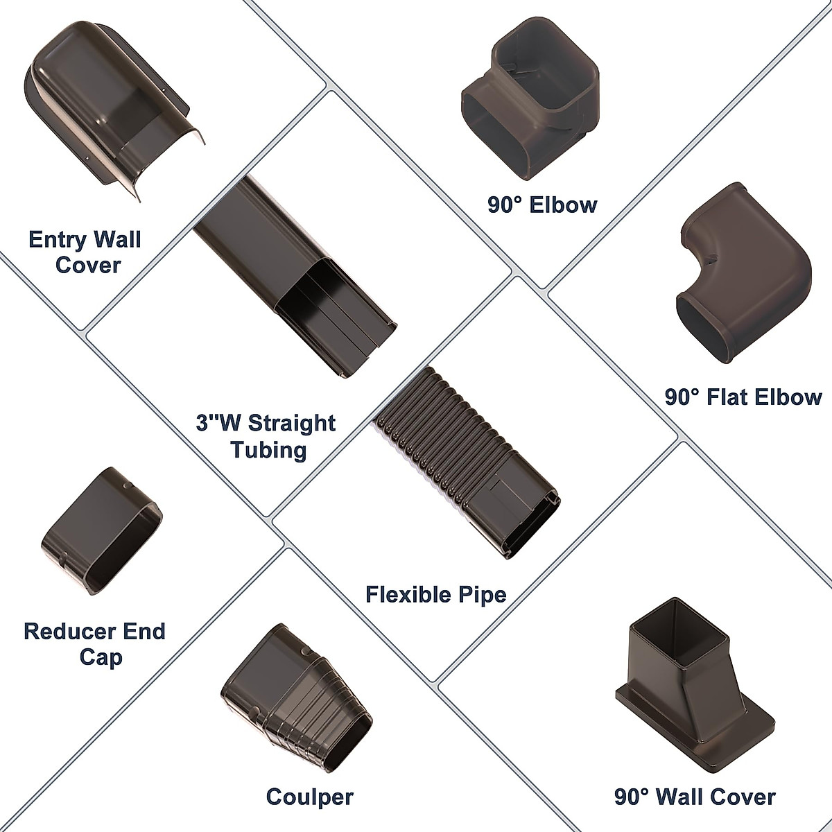 Flamorrow 3" 16Ft Brown AC Line Set Cover Kit, Decorative PVC Tubing Cover Kit for Ductless Mini Split Air Conditioner, Central AC and Heat Pump System