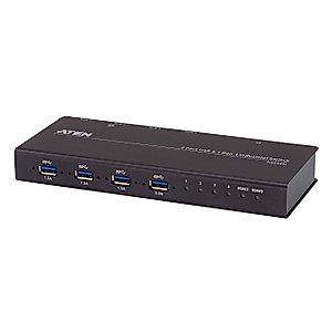 ATEN US3344I 4 x 4 USB 3.2 Gen 1 Industrial Hub Switch, Includes Mounting Kit, Remote Port Selector and Terminal Block Adapter Set