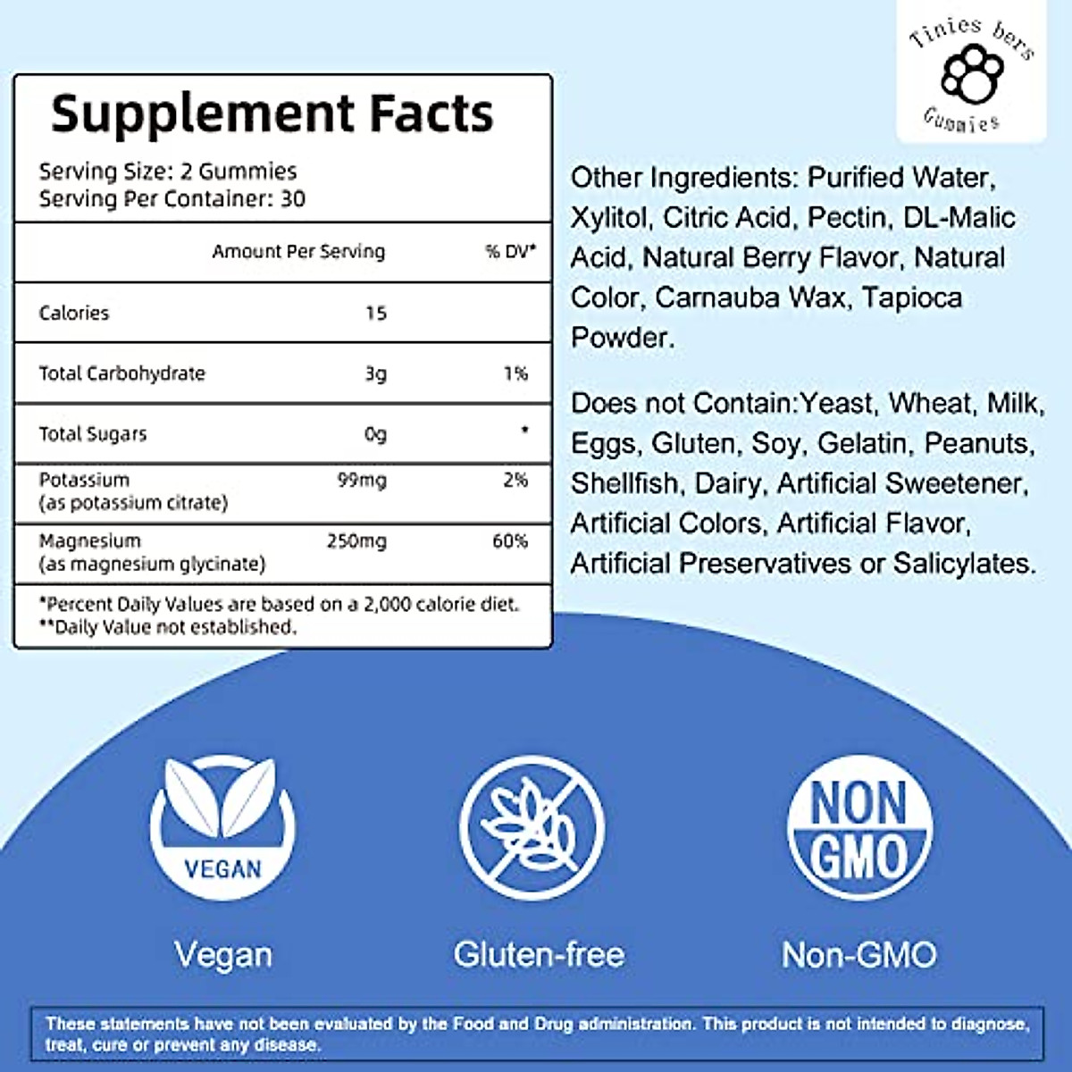 Potassium Magnesium Gummies, Potassium Gummies Sugar Free for Adults Kids, Support Leg Cramps & Muscle & Heart Health, Magnesium Glycinate Gummies Best for Bedtime, Vegan, Non-GMO, Berry Flavor, 60