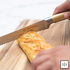 Gold Knife Set with Walnut Knife Block, 13-piece Kitchen Knives Stainless Steel Gold Knives Set, Full Tang, Knives Gold - Gold Kitchen Accessories