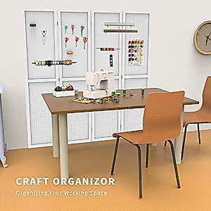 DURASPACE 4 Panel Room Divider 5.6 FT Pegboard Display Folding Wood Privacy Screen Pegboard Stand Organizer for Jewelry, Craft, Cloth, Art Display (White)