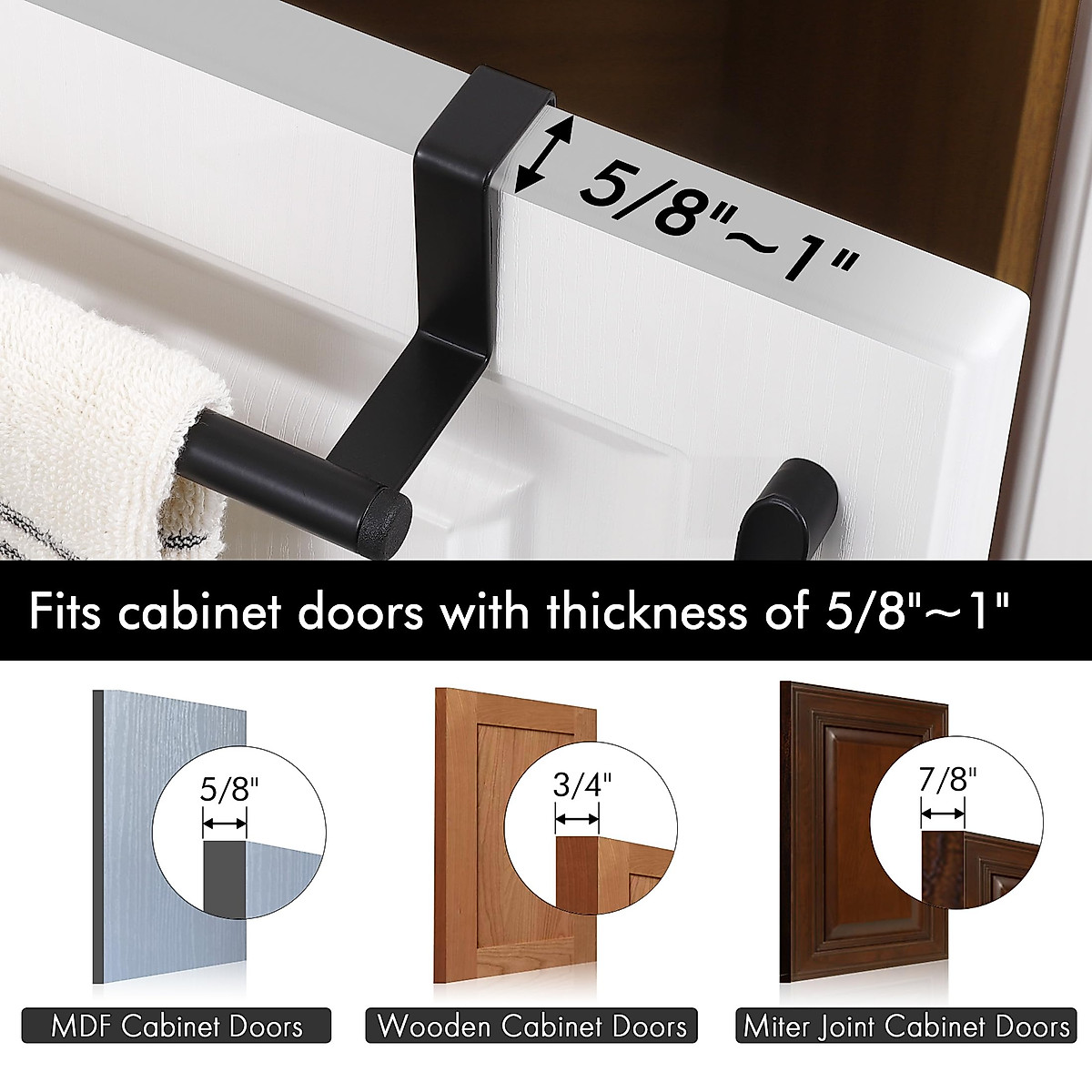 KES Over The Cabinet Door Organizer with Towel Bar, Cutting Board Organizer Cabinet Door, Cutting Board Holder with Towel Holder Matte Black, KUR521-BK