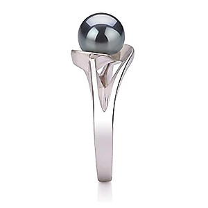 Clare Black 6-7mm AAA Quality Freshwater 925 Sterling Silver Cultured Pearl Ring For Women - Size-8