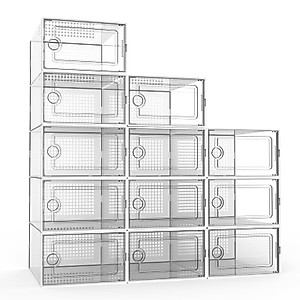 Potahouse® Shoe Storage Organizer, 12 Pack X-Large Stackable Shoe Box with Lids, Fit US Size Women's 12 Men's 11, Sneaker Storage Container Space Saving for Entryway Closet Dorm, White