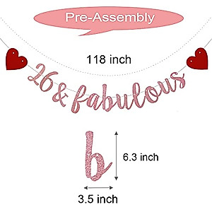 WEIANDBO 26 & Fabulous Rose Gold Glitter Banner,Pre-Strung,26TH Birthday / Wedding Anniversary Party Decorations Bunting Sign Backdrops,26 & fabulous