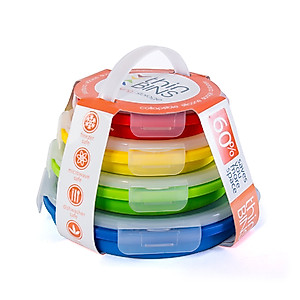 Thin Bins Collapsible Containers Set of 4 Round Silicone Food Storage Containers BPA Free, Microwave, Dishwasher and Freezer Safe - No more cluttered container cabinet! SC-149A