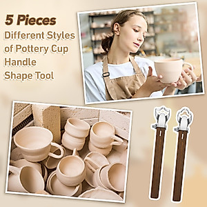 Therwen 5 Pieces Sculpture Scraper Clay Extruder Tool Pottery Carving Pottery Cup Handle Shape Tool Teacup Mug Handgrip Clay Cutters with Wooden Handle for Cup Making Ceramic Sculpture Craft