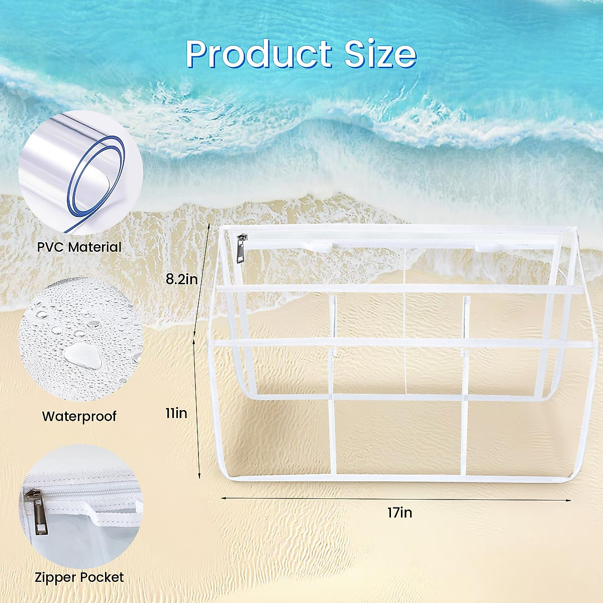TROYSINC Clear Beach Bag Organizer Accessories Compatible with Bogg Bag X Large Size, Insert Divider Pouch Zipper for Bags, 5 Pocekets, Original Your Bag and Divide