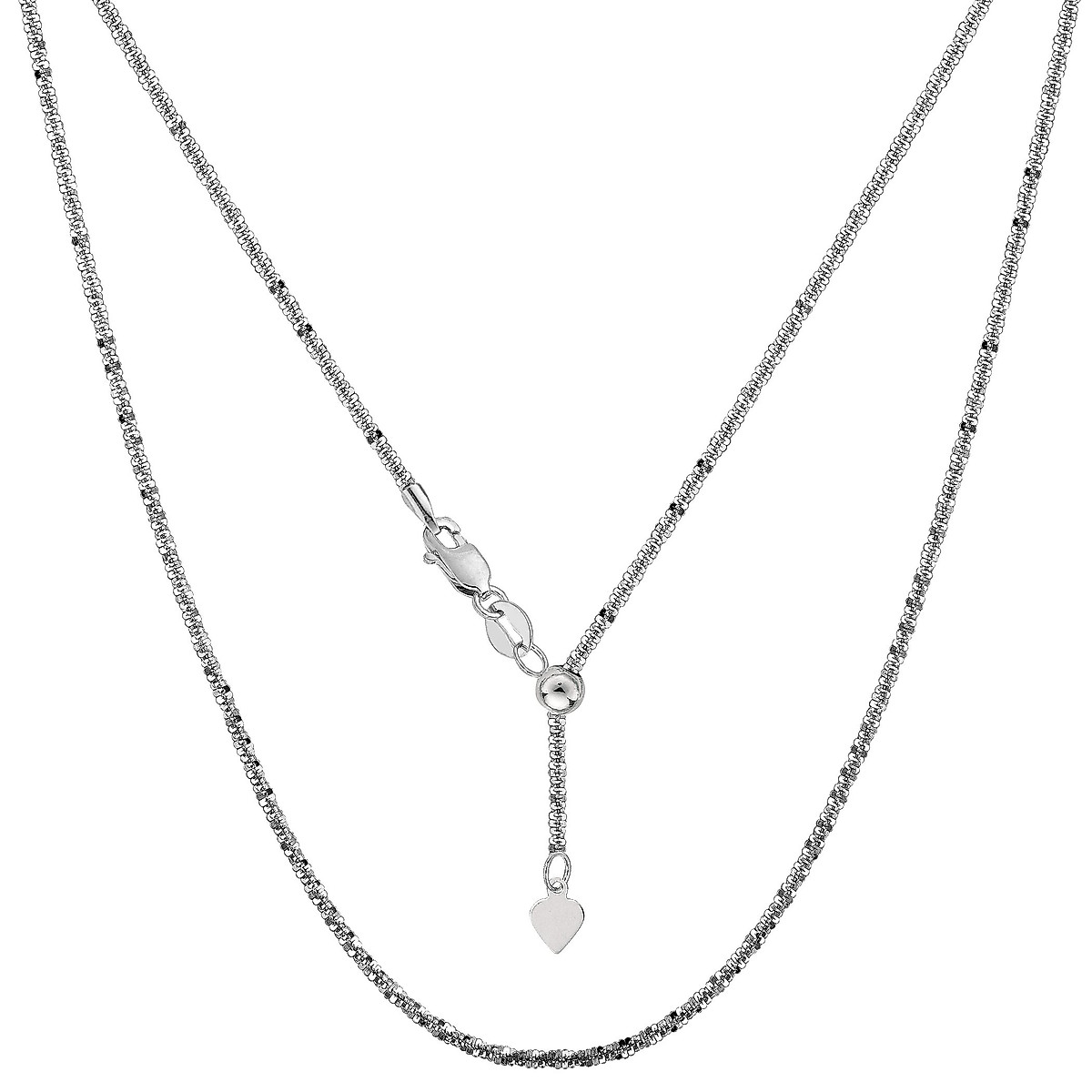 Jewelry Affairs 14k White Real Gold Adjustable Sparkle Chain Necklace, 1.5mm, 22"