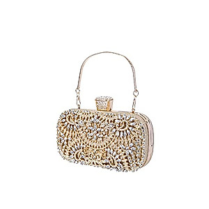 Covelin Women's Rhinestone Decorated Evening Bag, Tote Shoulder Crossbody Handbag with Chain Golden