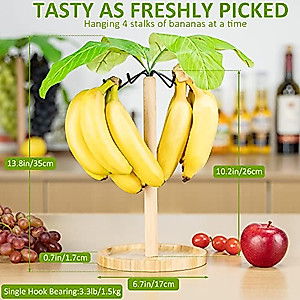 Yanbgaga Banana Holder Wood,Modern Banana Hanger Tree Stand with Bamboo tray for Kitchen&Living room&bathroom Countertop,Iron Banana Hook Stand for Storage Fruit、Earphone、Keys、Trinkets、etc.