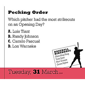 A Year of Baseball Trivia! Page-A-Day Calendar 2020: Immortal Records, Team History & Hall of Famers
