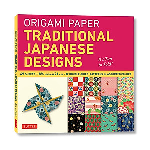 Origami Paper - Traditional Japanese Designs - Large 8 1/4": Tuttle Origami Paper: Double Sided Origami Sheets Printed with 12 Different Patterns (Instructions for 6 Projects Included)
