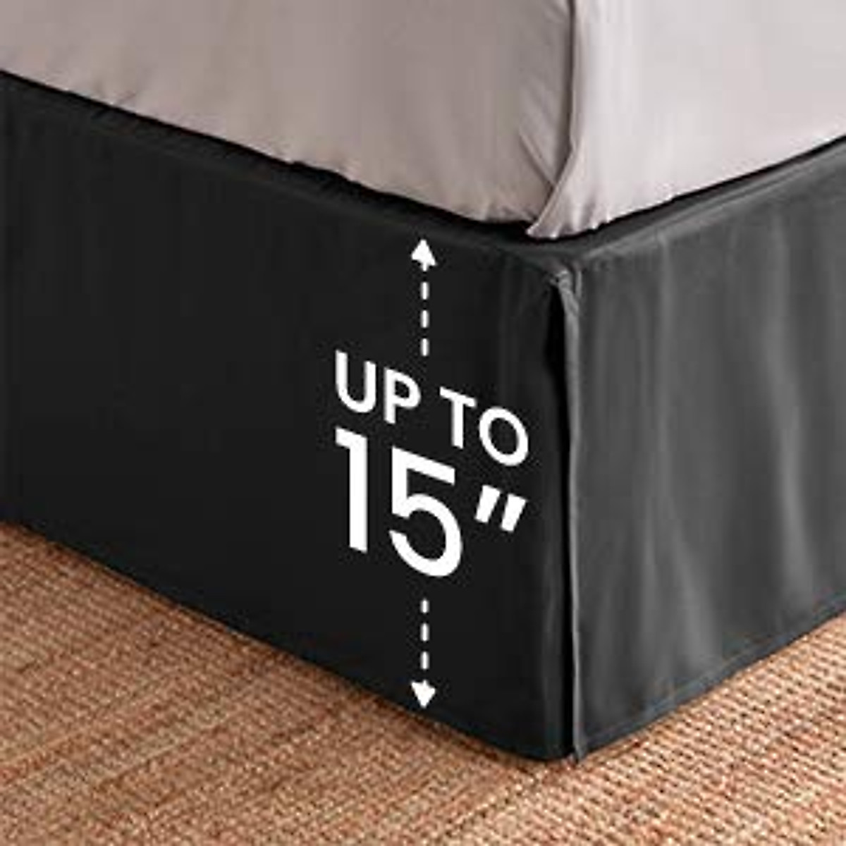 SLEEP ZONE Pleated Bed Skirts King Size, 15 inch Tailored Drop Easy Fit Bedskirt, Anti-Static, Fade Resistant (King, Black)