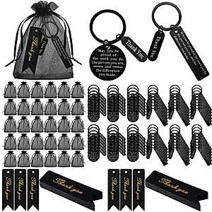 Yinkin 300 Pcs Christmas Employee Appreciation Gift Thank You Keychain Bulk Gifts for Coworker 100 Inspirational Staff Appreciation Keychain 100 Organza Bags 100 Cards for Teacher Nurse Team(Black)