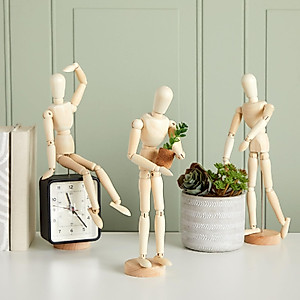 3 Pack Posable Art Figure Model, Flexible Wooden Drawing Mannequin for Artists, Sketching (13 in)