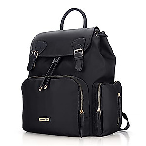 Hafmall Diaper Bag Backpack, Multifunctional Stylish Baby Bag with Stroller Hooks for Boys Girls, Travel Diaper Backpack for Mom Dad, Black Maternity Nappy Bag