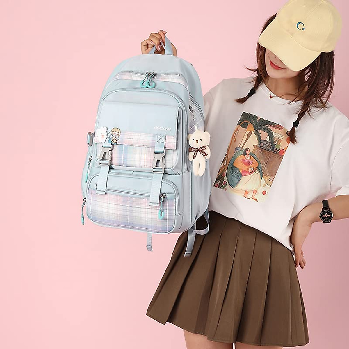 EGEN Large Capacity Kawaii Backpack Back to School Essential Aesthetic Backpack (Black)