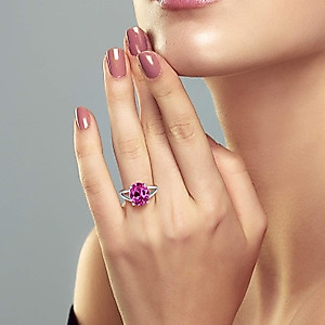 Gem Stone King 925 Sterling Silver Pink Created Sapphire Ring For Women (7.50 Cttw, Gemstone September Birthstone, Oval 12X10MM, Available In Size 5,6,7,8,9)