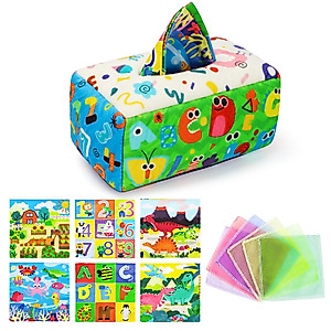URMYWO Baby Tissue Box Toy - Montessori Baby Toys for 6-12 Months 1 Year Old Boy Girl - Soft Crinkle Sensory Toys for Infant Toddlers - Easter Basket Essentials Stuffers - Baby Boy Girl Gifts