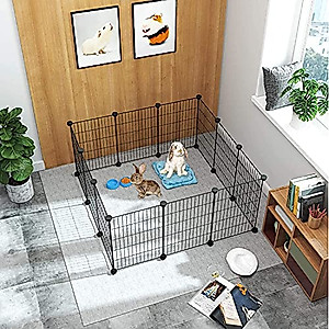 C&AHOME Pet Playpen, Small Animals Supplies, 12 Panels Exercise Playpens Cage, C Grids Portable Yard Fence Indoor, Ideal for Guinea Pigs, Puppy Pet Products, DIY Metal Yard Fence, 12" × 15" Black