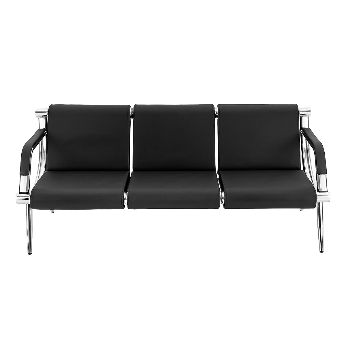 LOYALHEARTDY Waiting Room Chairs 3 Seat Reception Chair Black PU Leather Chair Office Furniture Guest Seating Lobby Conference Reception Chairs Visitor Guest Sofa (3-seat, Black)