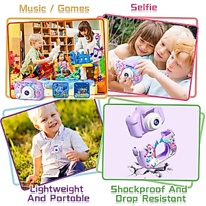 Anesky Kids Camera, Toy Camera for Kids Aged 3 4 5 6 7 8 9 10 11 12, 1080P HD Toddler Digital Video Camera, Children's Camera for Boys and Girls, Perfect Christmas & Birthday Gifts, 32GB Card - Purple