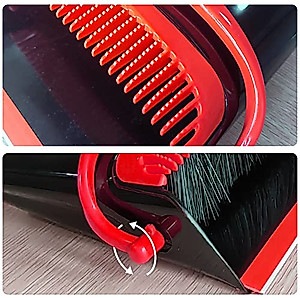 Broom and Dustpan Set(51" Long), Adjustable Length Stainless Steel Broomstick, Sstanding Dustpan and Broom for Office, Home Kitchen, Lobby Floor use (Red and Black)
