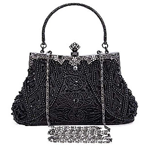 Selighting 1920s Vintage Beaded Clutch Evening Bags for Women Formal Bridal Wedding Clutch Purse Prom Cocktail Party Handbags Black