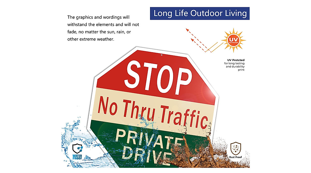 Stop No Thru Traffic Sign - Durable & Reflective 12" x 12"