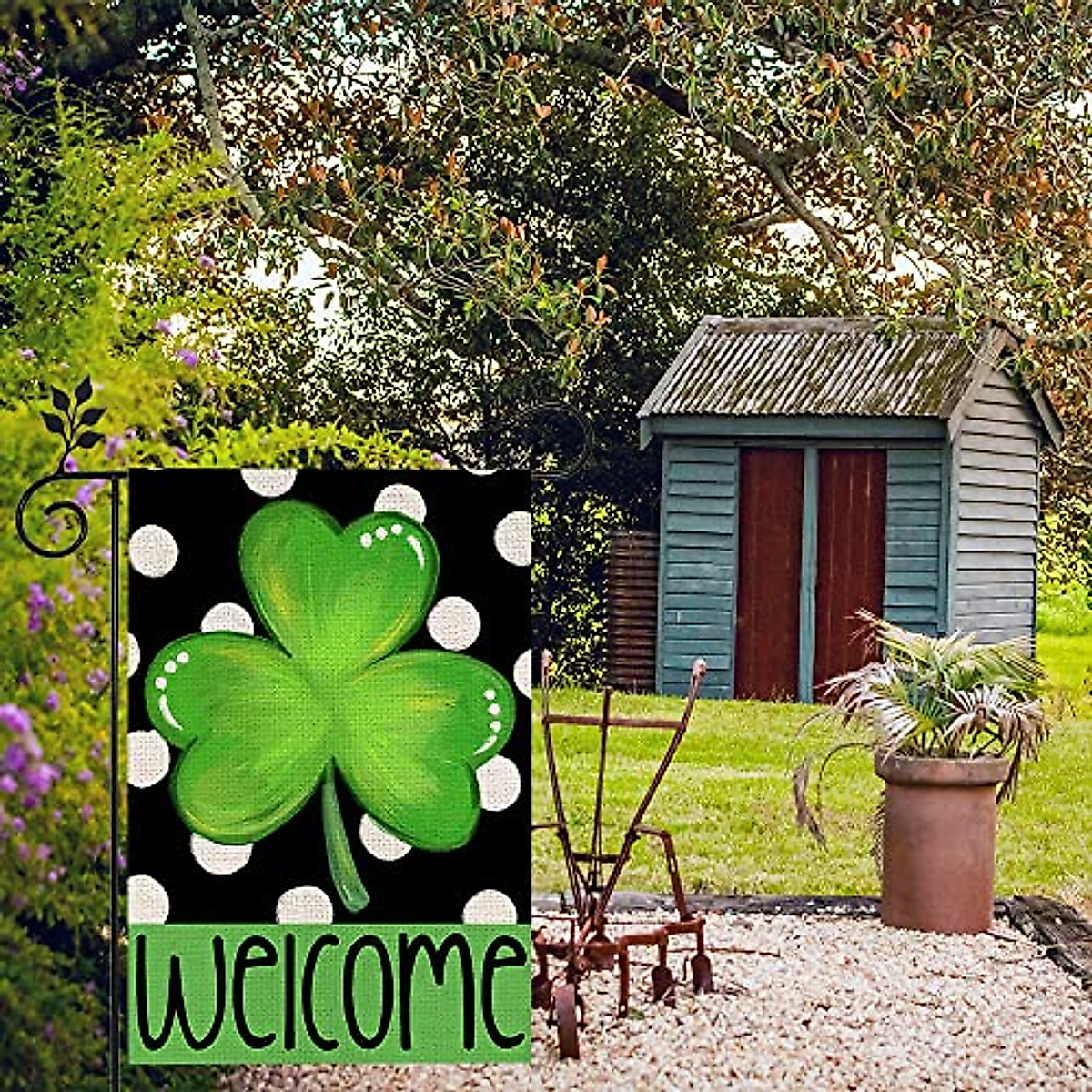CROWNED BEAUTY St Patricks Day Garden Flag 12×18 Inch Double Sided Green Shamrock Clover Welcome Small Outside Vertical Holiday Yard Decor