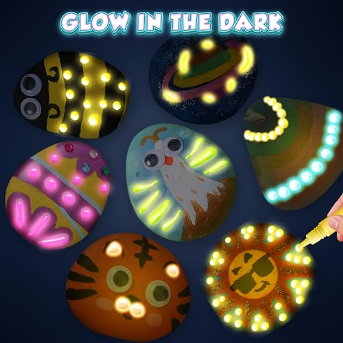 BainGesk Glow in The Dark Rock Painting Kit for Kids, Painting Rock Crafts Set, Arts and Crafts Gifts for ages 6-8, Creative Activities Art Toys for 6, 7, 8, 9, 10, 11, 12 Year Old Kids