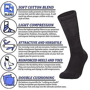 Camleo Black Diabetic Socks for Men, Crew Length Non-Binding Medical Compression Socks with Wide Calves for Diabetes Neuropathy Pain Relief (3 Pairs) (MEDIUM)