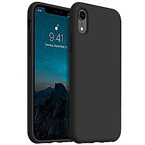 AOTESIER iPhone XR Case Ultra Slim Thin Silicone Cover with Full Body Protection [Anti-Scratch Microfiber Lining] Shockproof Bumper Case Compatible with iPhone XR 6.1 inch, Pure Black