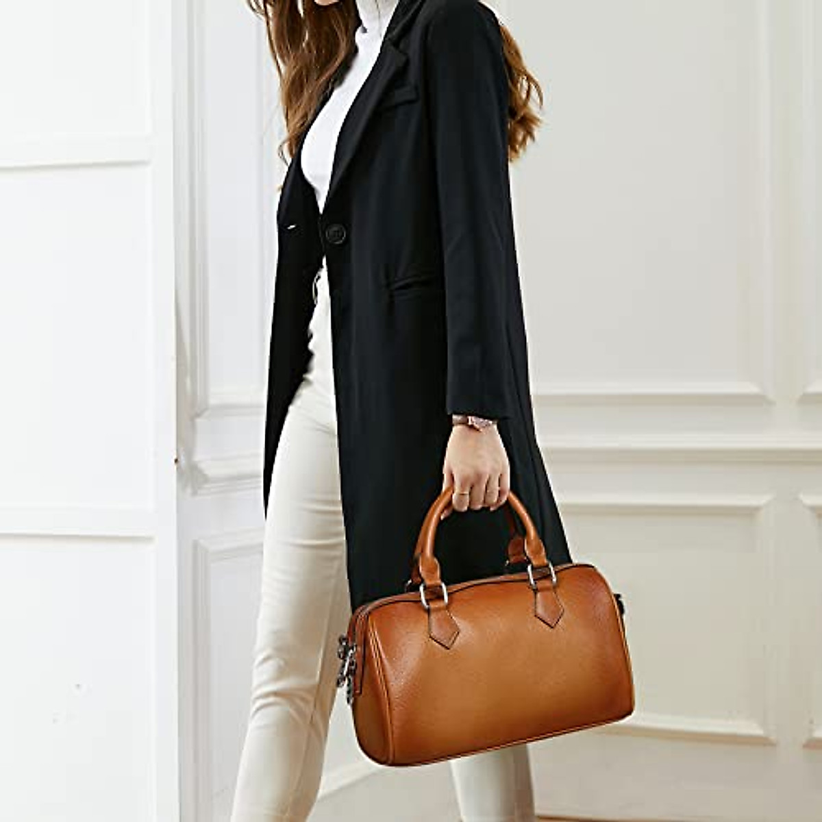 HESHE Genuine Leather Purses for Women Satchel Handbags Designer Ladies Shoulder Bags Cross Body Purse(Sorrel)