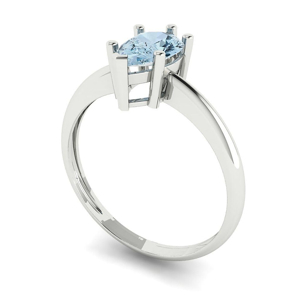 Clara Pucci 1.0 ct Pear Cut Solitaire Aquamarine Blue Simulated Diamond Bridal Designer Anniversary Engagement Ring Real 14k White Gold