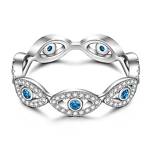 Evil Eye Ring Sterling Silver Blue Evil Eye Rings for Women Spiritual Mal De Ojo Nazar Amulet Sapphire Greek Turkish Third Eyes Jewelry