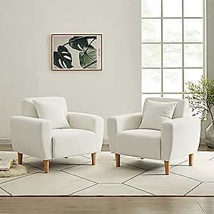 FREEHOMAE Polyester Accent Chair for Living Room Square Arm Chair with Toss Pillow Comfy Single Sofa Club Chair for Small Space