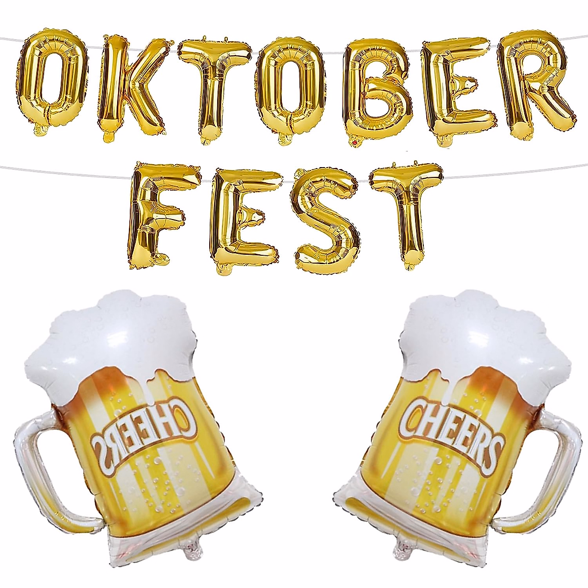 Oktoberfest Beer Mug Balloon Cheers Party Decorations Gold Balloons for German Oktoberfest Anniversary Festival Celebration Theme Backdrop Décor