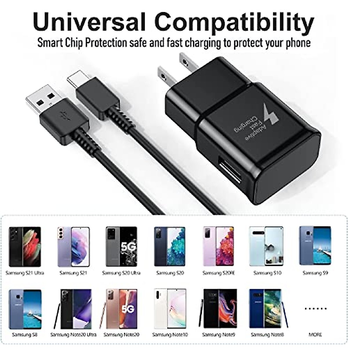 Samsung Charger Fast Charging with USB Type C Cable for Samsung Galaxy S9/S9 Plus/S8/S8 Plus/S10/S10e/S10 Plus/Note 8/Note 9/Note 10/Note 20/A13/A03s/A20/A30/A31/A32/A50/A51/A52/A53/S20/S21/S22 Ultra