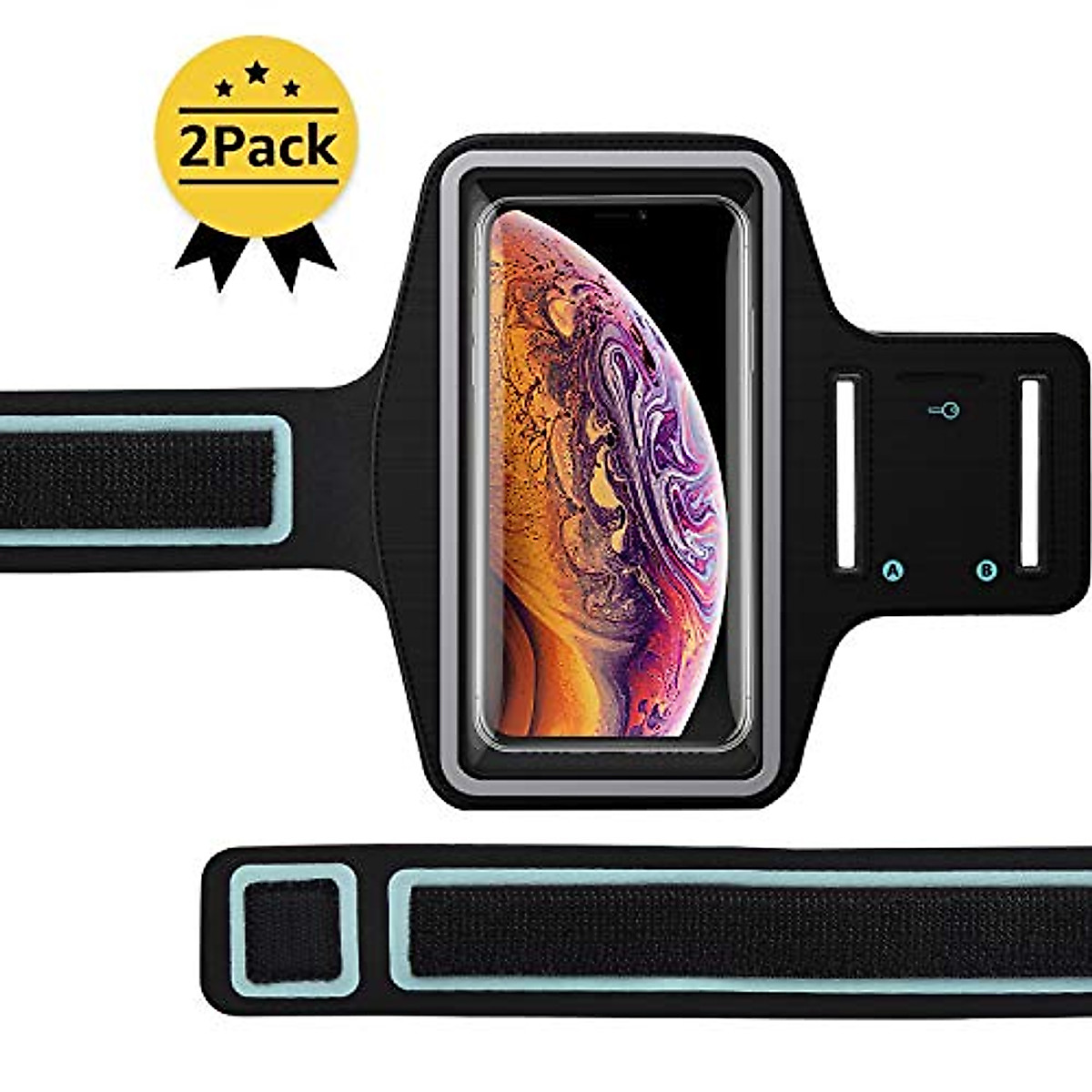Takfox Cell Phone Armband for Samsung Galaxy S21 Ultra S20 Plus S10+ S9 S8 S7 J7 J3, A01 A11 A21 A51 A71 A10e A20 A30 A50, Stylo 6,K51,K31 Sports Running Workout Phone Holder Card Slots Case-[2 Pack]