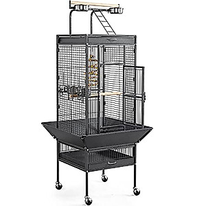 Yaheetech 61.5-inch Wrought Iron Rolling Large Parrot Bird Cage for Parakeets with Play Top