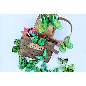 3D Butterfly Wall Decor 24 Pcs 2-Layers Butterfly Birthday Decorations Butterflies Crafts Stickers for Party Wedding DIY Cake Art Flower Decor (Green)