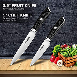 MOSFiATA 5” Chef Knife and 3.5" Fruit Knife Set with Knife Sheath, German High Carbon Stainless Steel EN.4116 with Micarta Handle and Gift Box for Vegetable and Fruit Cutting