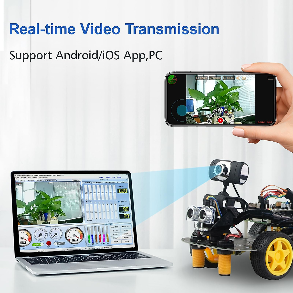 Smart Robot Car Kit for Raspberry Pi 5/3B/3B+/4B,Upgraded AI Visual Color,QR Code,Face Recognition,Line Tracking,Obstacle Avoidance,Electronic DIY Kit for Teens and Adults(Raspberry Pi Not Included)