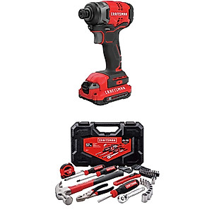 CRAFTSMAN V20 Impact Driver Kit, Cordless with Mechanics Tools Kit/Socket Set, 57-Piece (CMCF810C1 & CMMT99446)