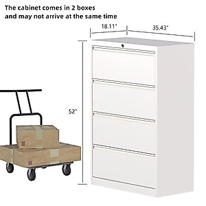 GangMei 4-Drawer Steel Metal Lateral Filing Cabinet with Lock in White