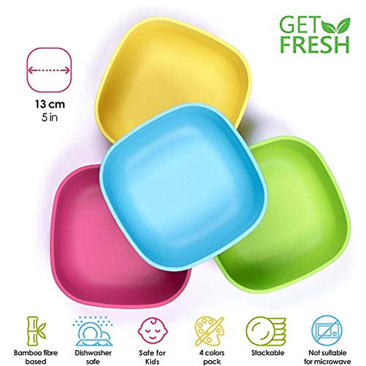 Bamboo Kids Bowls, 4 Pack Set, Stackable Bamboo Dinnerware for Kids, Bamboo Fiber Kids Bowls Set, Dishwasher Safe and Stackable