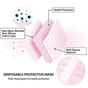 50 Pcs Disposable Face Cover 3-Ply Filter Non Medical Breathable Earloop Masks (Pink)
